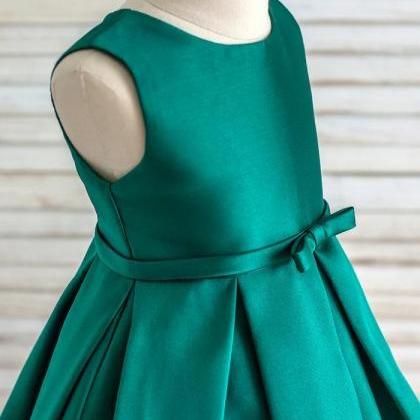 A-line Satin Knee-length Green Flower Girl Dress on Luulla