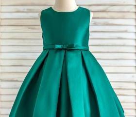 A-line Satin Knee-length Green Flower Girl Dress on Luulla