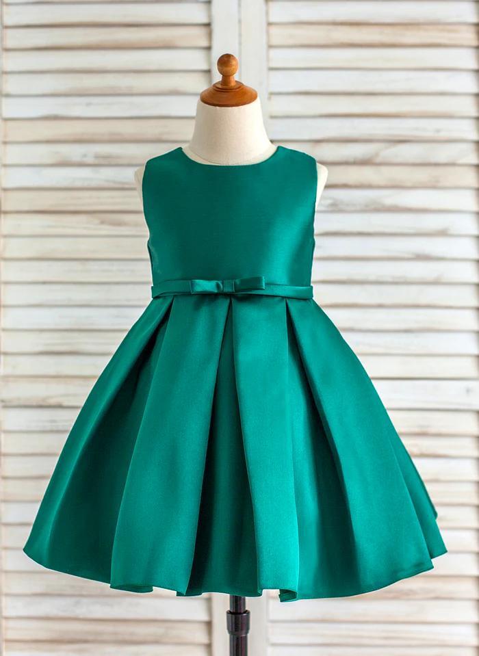 A-line Satin Knee-length Green Flower Girl Dress on Luulla